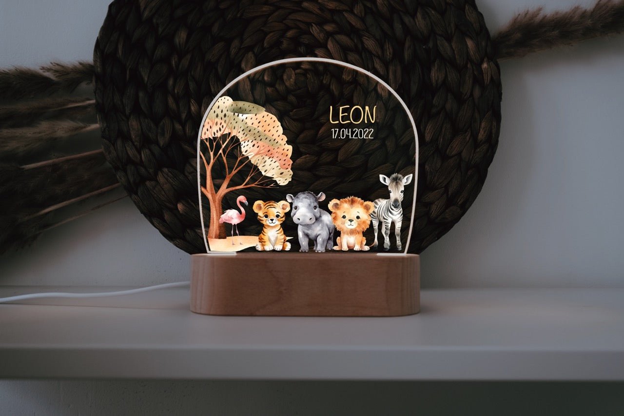 Nachtlicht für Kinder "Safari - Flamingo, Tiger, Nilpferd, Löwe, Zebra ...