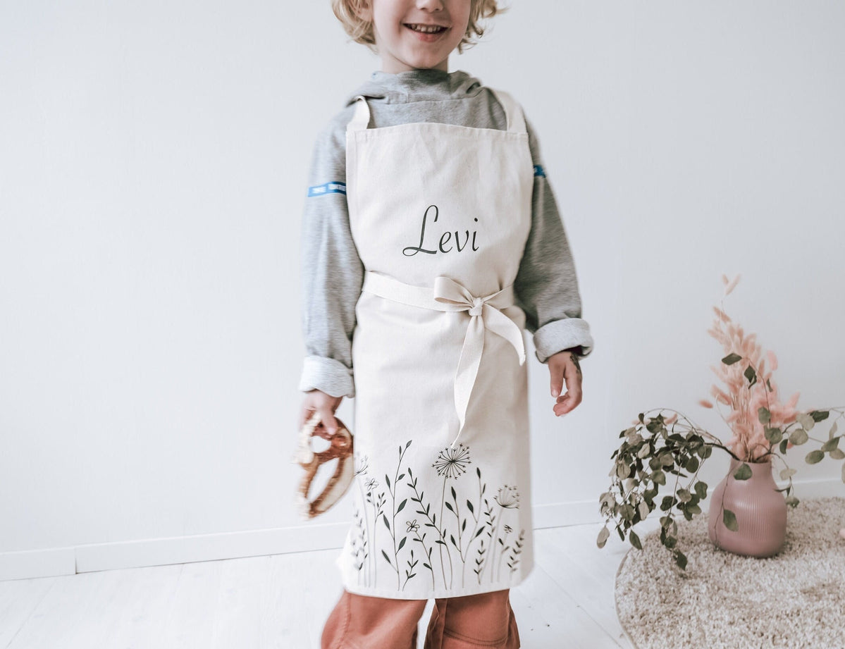 Kinderschürze personalisiert mit Namen und stilisierten Blumen– Jellies ...